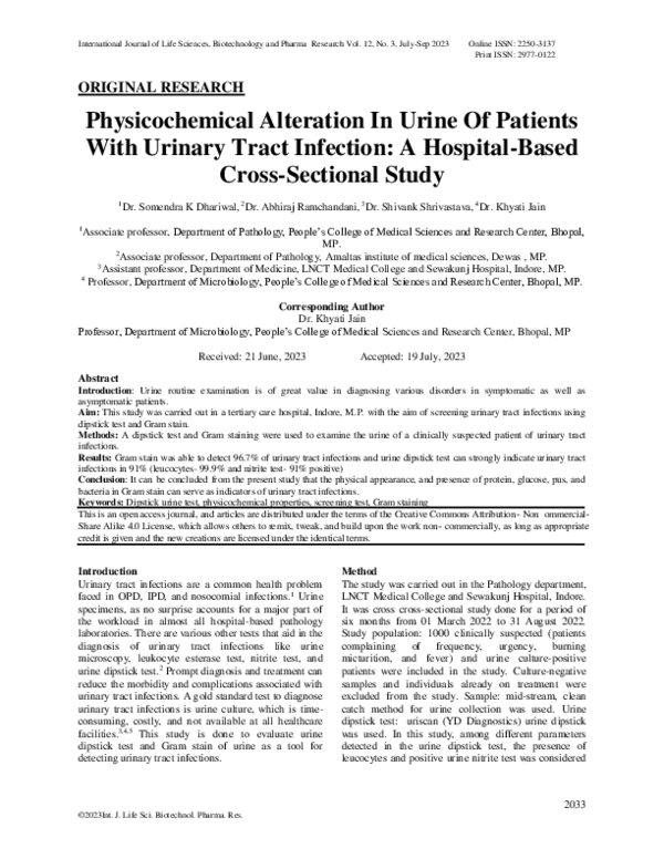 (PDF) Physicochemical Alteration In Urine Of Patients With Urinary ...