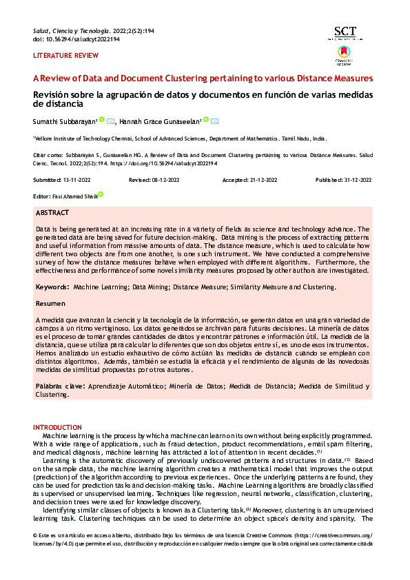 (PDF) A Review of Data and Document Clustering pertaining to various Distance Measures