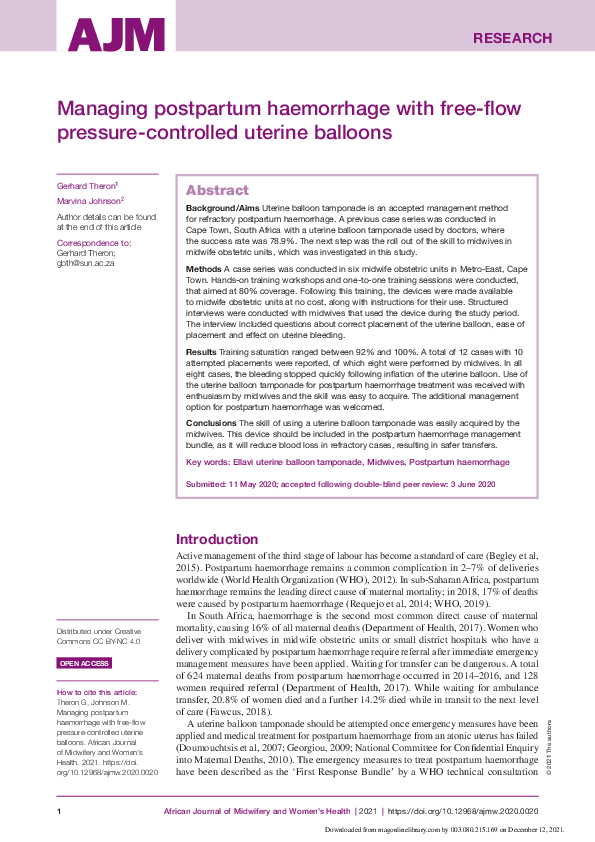 (PDF) Managing postpartum haemorrhage with free-flow pressure ...