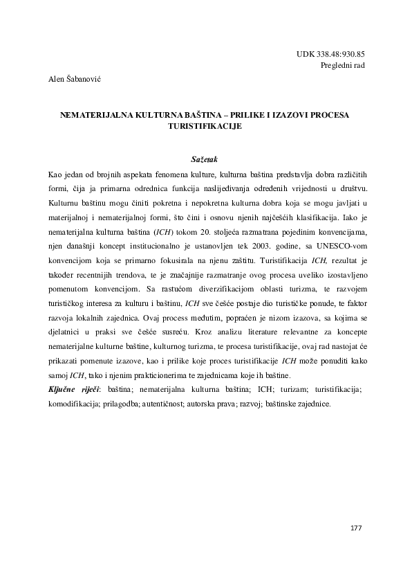 (PDF) NEMATERIJALNA KULTURNA BAŠTINA – PRILIKE I IZAZOVI PROCESA ...
