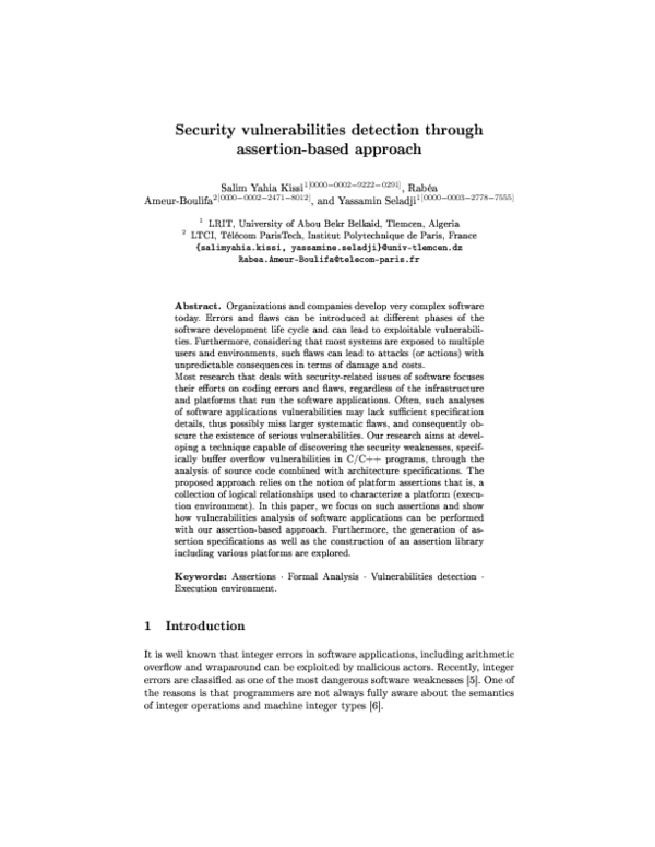(PDF) Security Vulnerabilities Detection Through Assertion-Based Approach