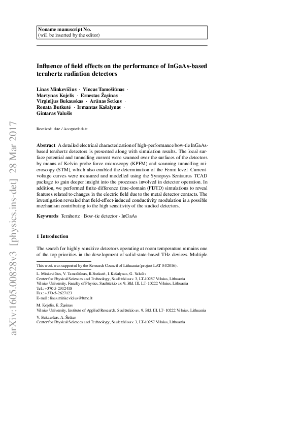 (PDF) Influence of Field Effects on the Performance of InGaAs-Based Terahertz Radiation Detectors