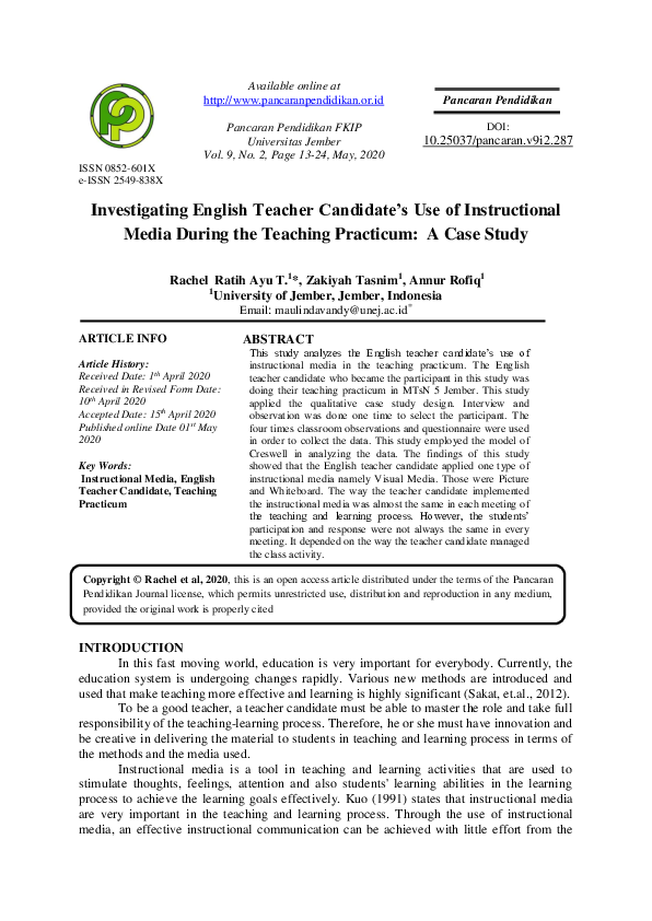 (PDF) Investigating English Teacher Candidate’s Use of Instructional Media During the Teaching ...