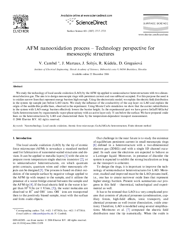 (PDF) AFM nanooxidation process – Technology perspective for mesoscopic structures