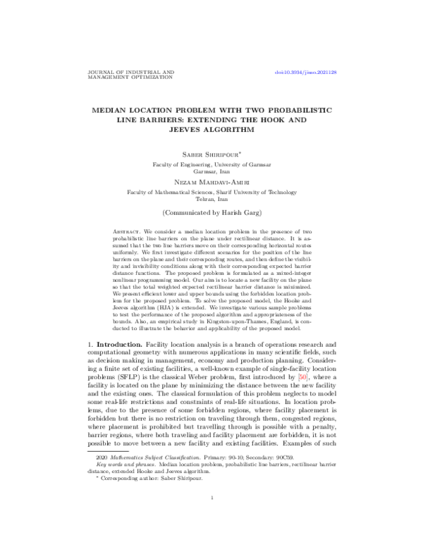 (PDF) Median location problem with two probabilistic line barriers: Extending the Hook and ...