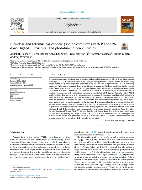 (PDF) Dinuclear and tetranuclear copper(I) iodide complexes with P and ...