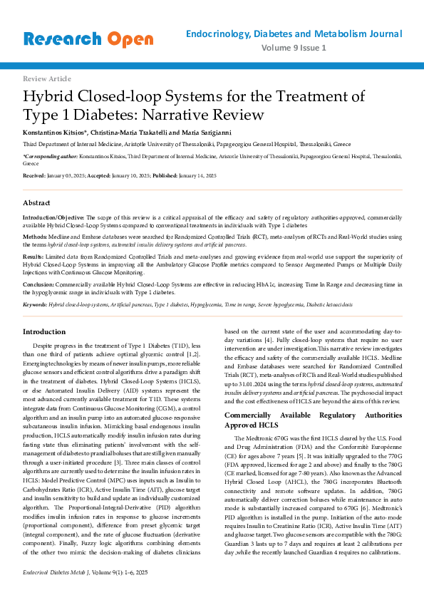(PDF) Hybrid Closed-loop Systems for the Treatment of Type 1 Diabetes ...