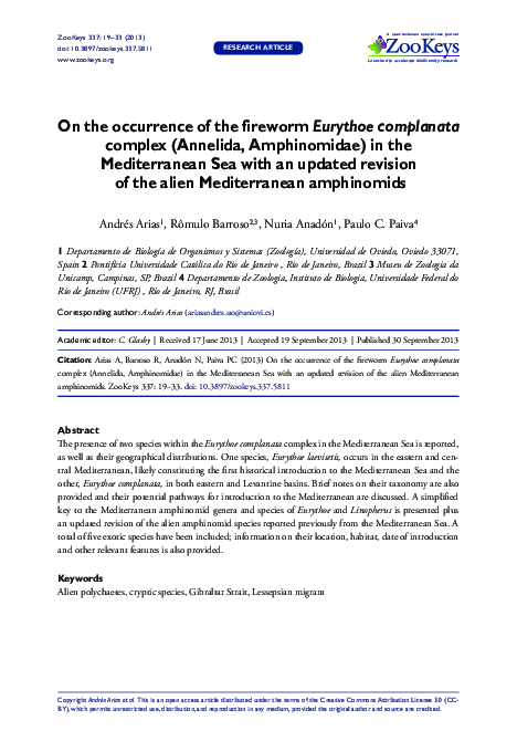 (PDF) On the occurrence of the fireworm Eurythoe complanata complex ...