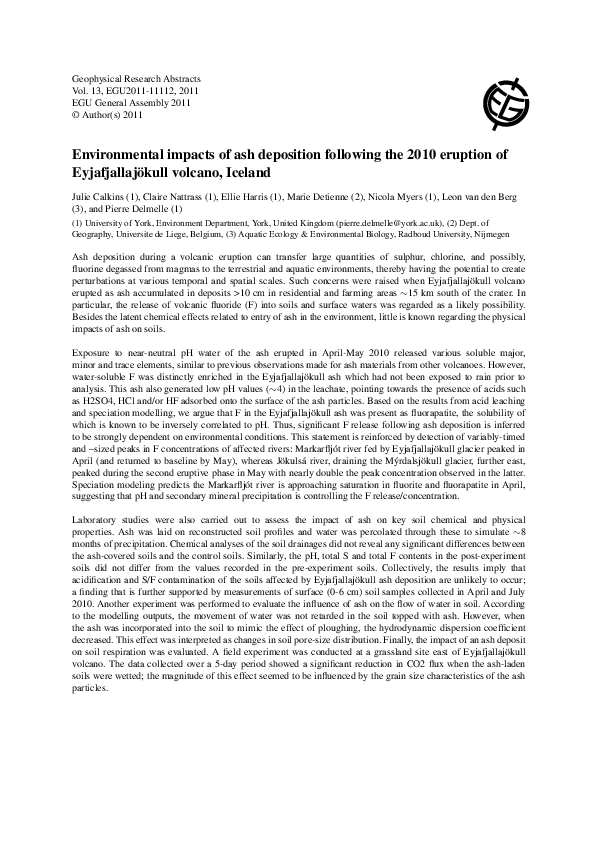 (PDF) Environmental impacts of ash deposition following the 2010 ...