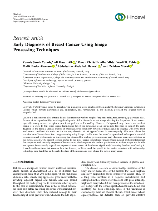 (PDF) Early Diagnosis of Breast Cancer Using Image Processing Techniques