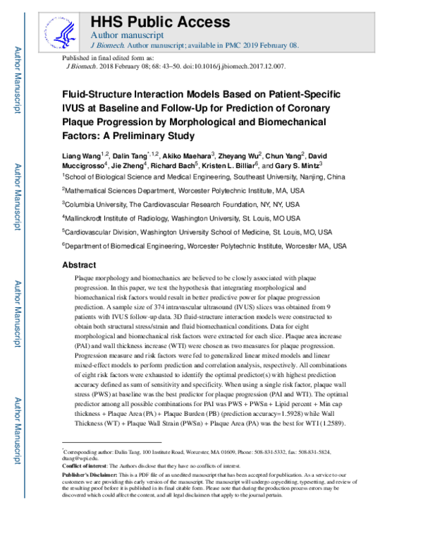 (PDF) Fluid-structure interaction models based on patient-specific IVUS at baseline and follow ...