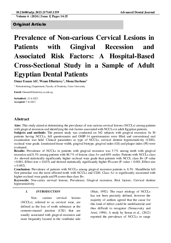(PDF) Prevalence of Non-carious Cervical Lesions in Patients with ...