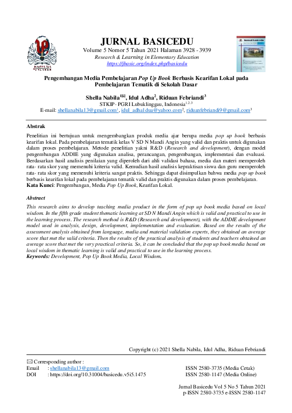 (PDF) Pengembangan Media Pembelajaran Pop Up Book Berbasis Kearifan Lokal pada Pembelajaran ...