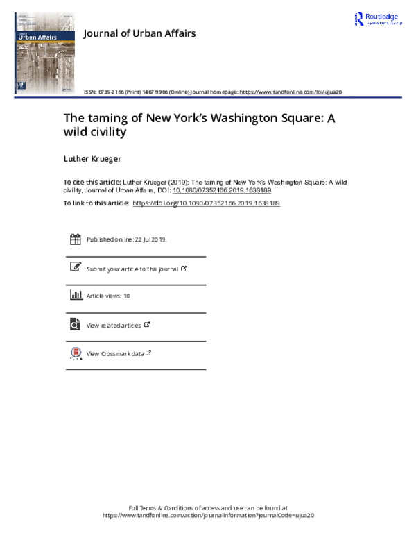 (PDF) The taming of New York’s Washington Square: A wild civility, by ...