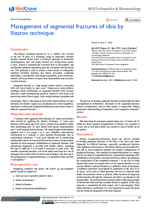 (PDF) Management of segmental fractures of tibia by Ilizarov technique