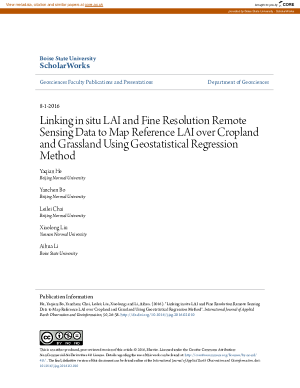 (PDF) Linking in situ LAI and fine resolution remote sensing data to ...