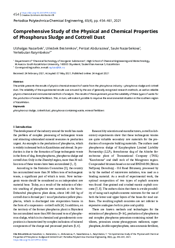 (PDF) Comprehensive Study of the Physical and Chemical Properties of ...