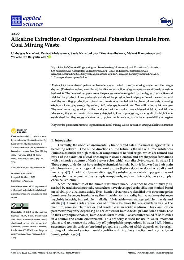 (PDF) Alkaline Extraction of Organomineral Potassium Humate from Coal ...
