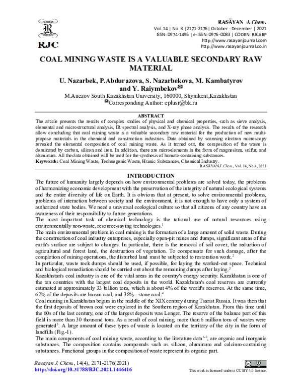 (PDF) Coal Mining Waste is a Valuable Secondary Raw Material