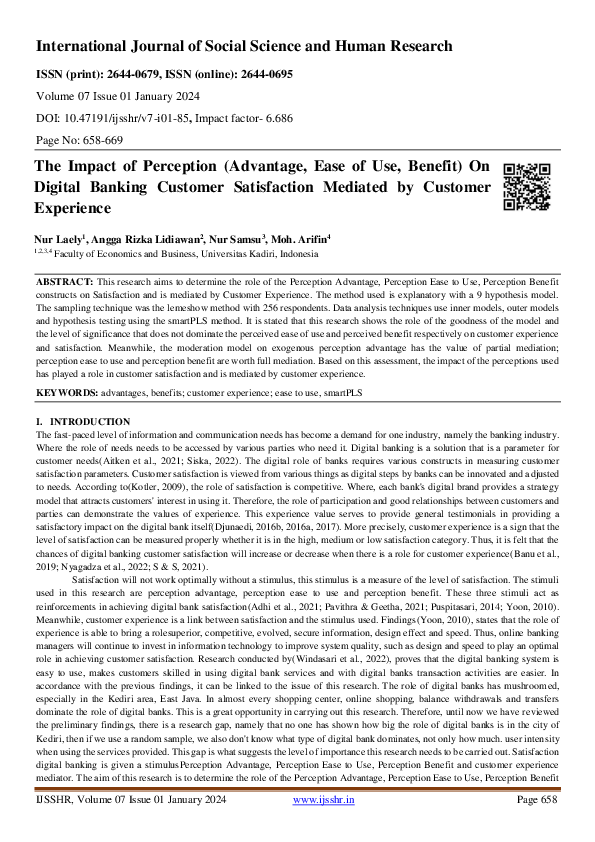 (PDF) The Impact of Perception (Advantage, Ease of Use, Benefit) On Digital Banking Customer ...