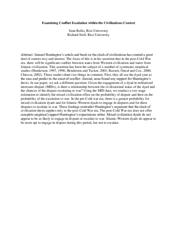 (PDF) Examining Conflict Escalation Within the Civilizations Context