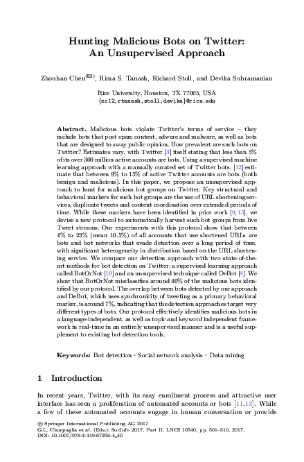 (PDF) Hunting Malicious Bots on Twitter: An Unsupervised Approach