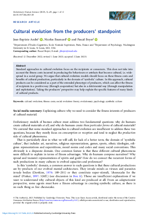 (PDF) Cultural Evolution from the Producers’ Standpoint