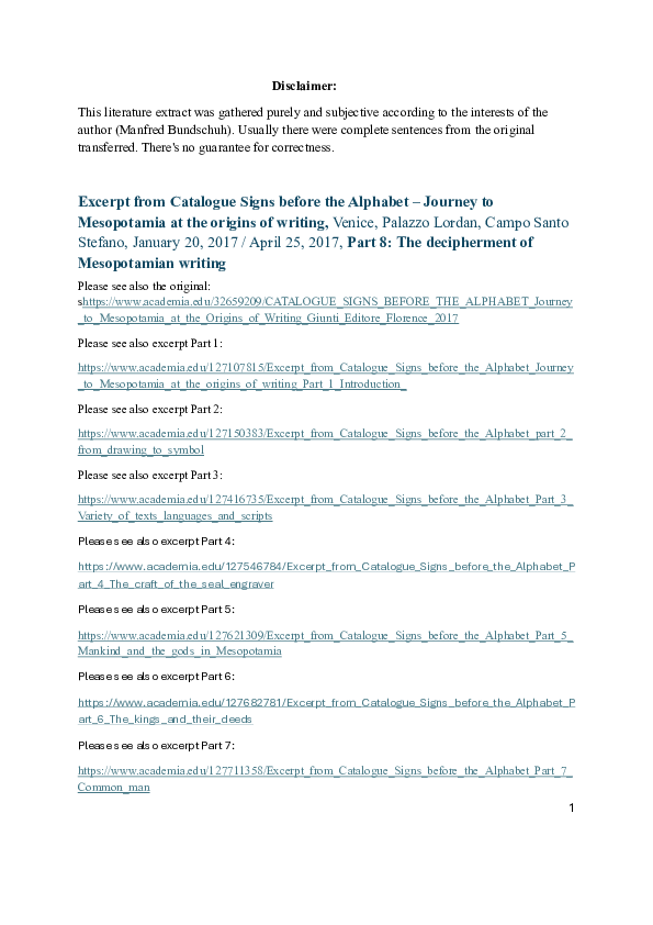 (PDF) Excerpt from Catalogue Signs before the Alphabet Part 8: The ...
