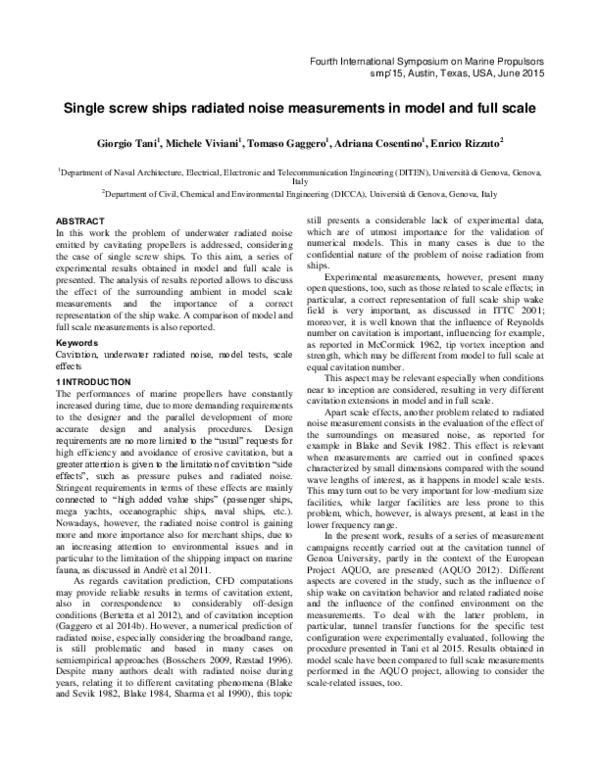 (PDF) Single screw ships radiated noise measurements in model and full ...