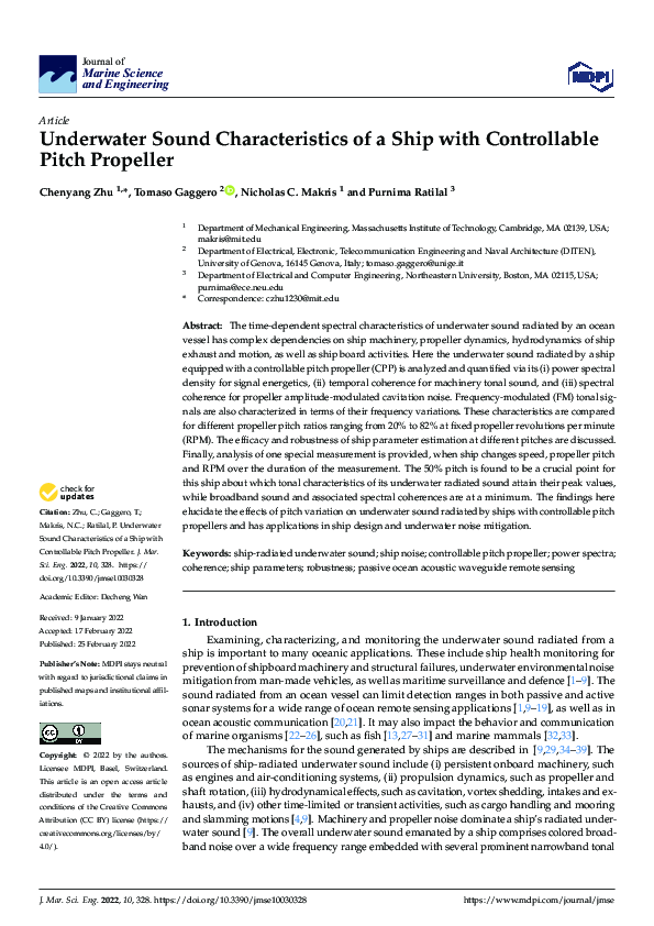 (PDF) Underwater Sound Characteristics of a Ship with Controllable ...