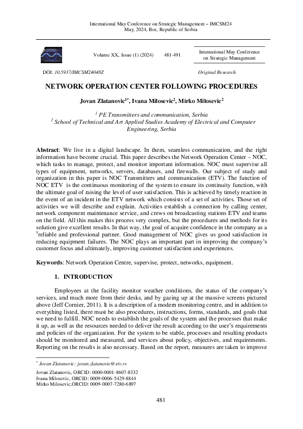 (PDF) Network Operation Center following procedures