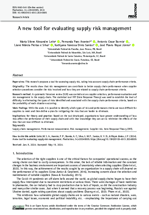 (PDF) A new tool for evaluating supply risk management
