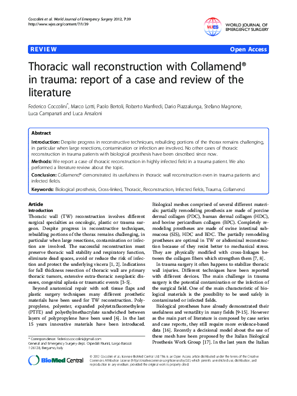 (PDF) Thoracic wall reconstruction with Collamend® in trauma: report of ...