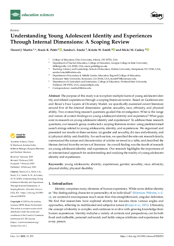 (PDF) Understanding Young Adolescent Identity and Experiences Through ...