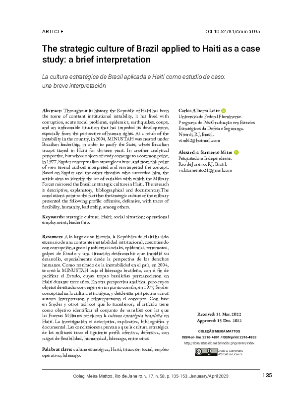 (PDF) The strategic culture of Brazil applied to Haiti as a case study: a brief interpretation