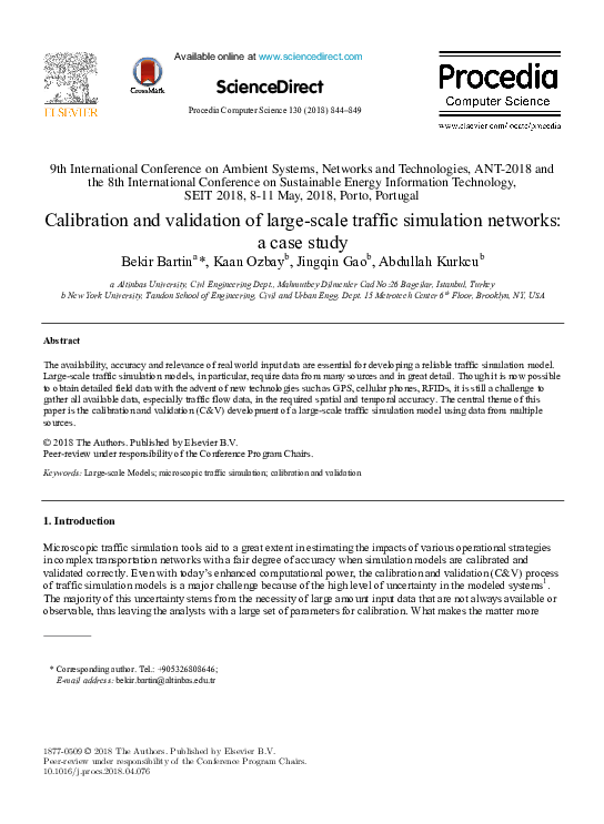 (PDF) Calibration and validation of large-scale traffic simulation networks: a case study