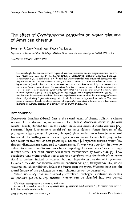 (PDF) The effect of Cryphonectria parasitica on water relations of ...