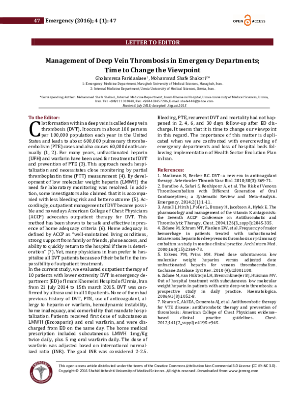 (PDF) Management of Deep Vein Thrombosis in Emergency Departments;Time ...