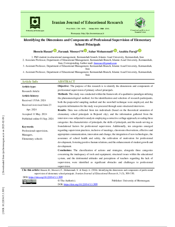 (PDF) Identifying the Dimensions and Components of Professional Supervision of Elementary School ...