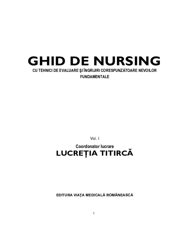 (PDF) GHID DE NURSING CU TEHNICI DE EVALUARE Şl ÎNGRIJIRI CORESPUNZĂTOARE NEVOILOR FUNDAMENTALE
