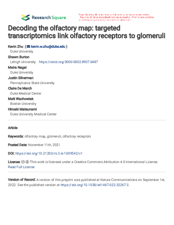 (PDF) Decoding the olfactory map: targeted transcriptomics link ...