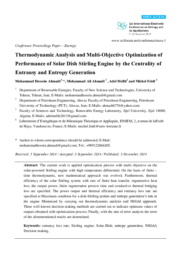 (PDF) Thermodynamic Analysis and Multi Objective Optimization of Performance of Solar Dish ...