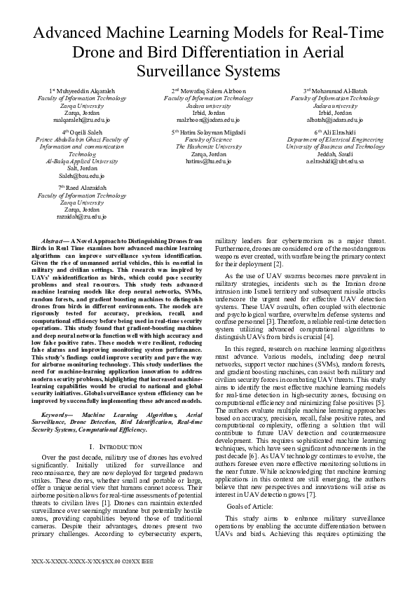 (PDF) Advanced Machine Learning Models for Real-Time Drone and Bird ...