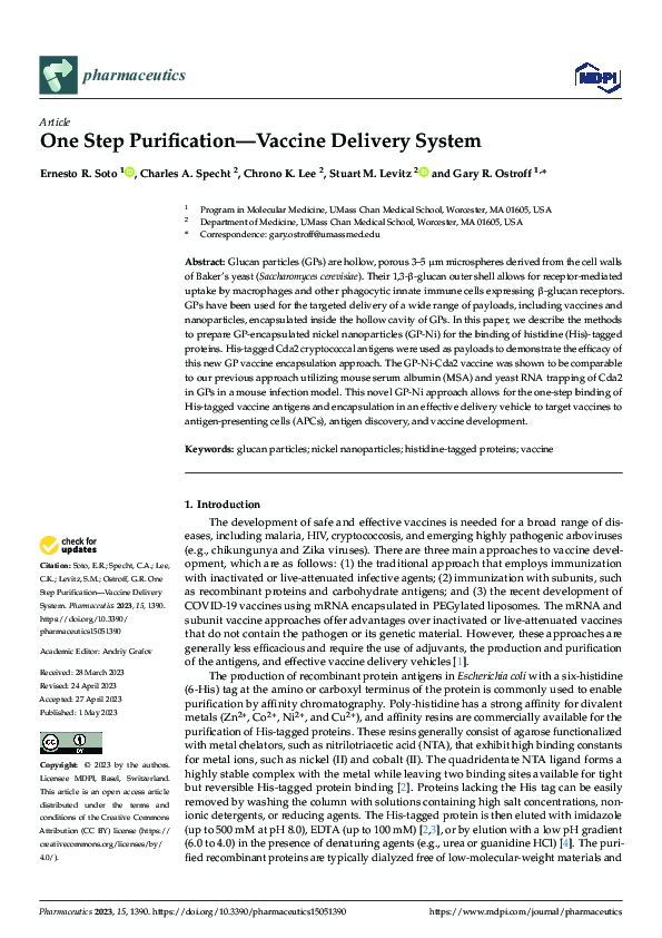(PDF) One Step Purification—Vaccine Delivery System
