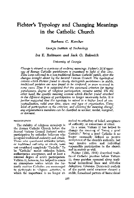 (PDF) Fichter's Typology and Changing Meanings in the Catholic Church