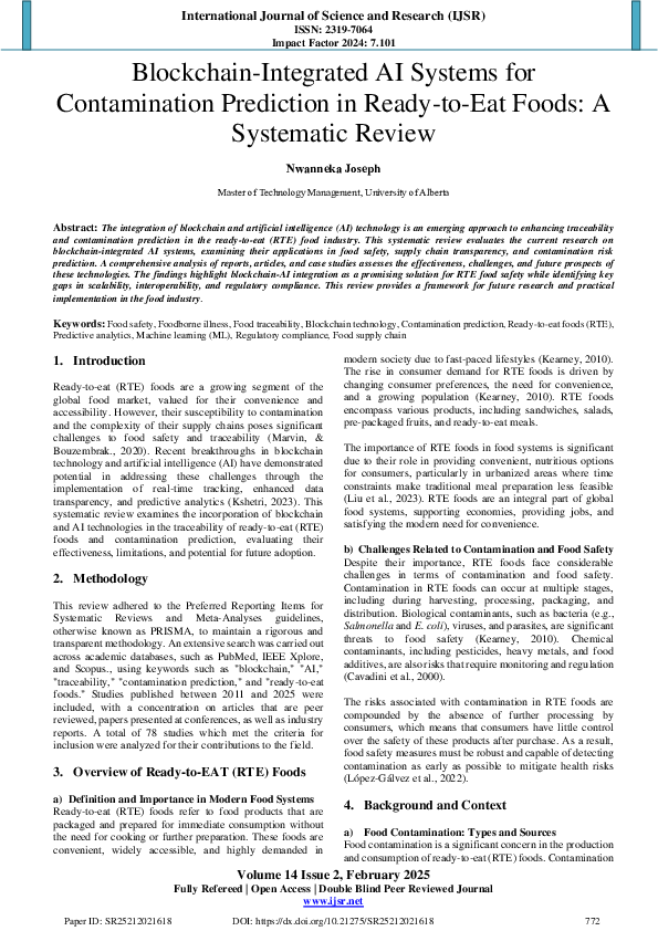 (PDF) Blockchain-Integrated AI Systems for Contamination Prediction in Ready-to-Eat Foods: A ...