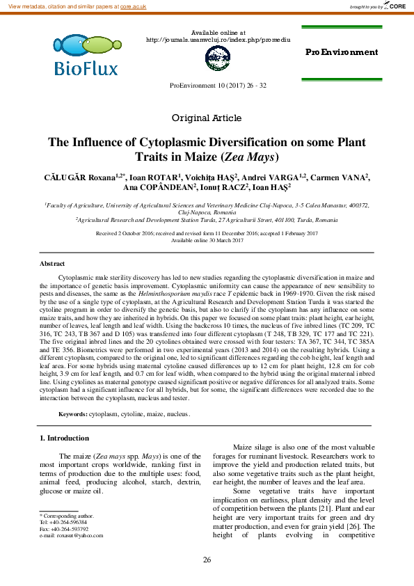 (PDF) The Influence of Cytoplasmic Diversification on some Plant Traits ...