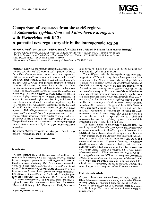 (PDF) Comparison of sequences from the malB regions of Salmonella ...