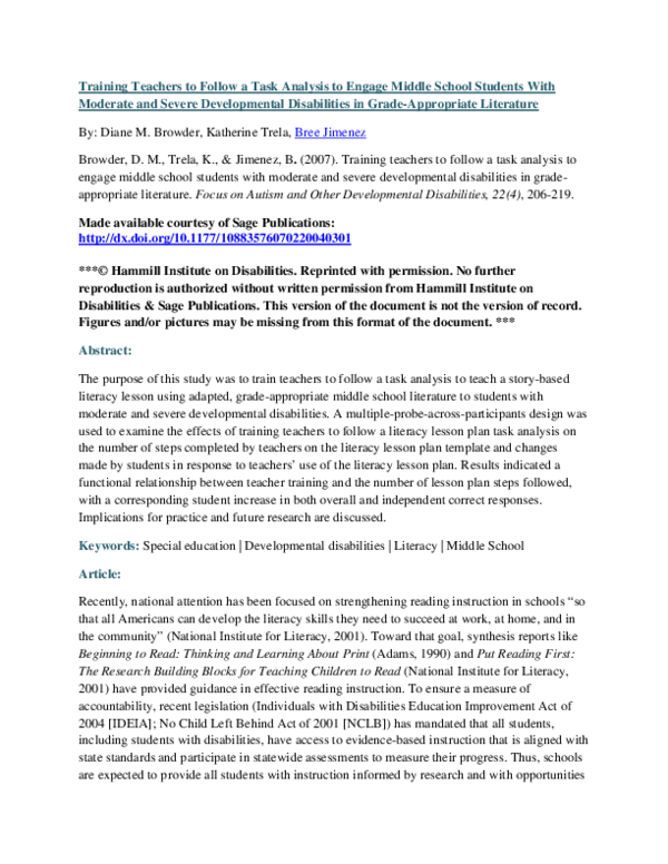 (PDF) Training Teachers to Follow a Task Analysis to Engage Middle ...