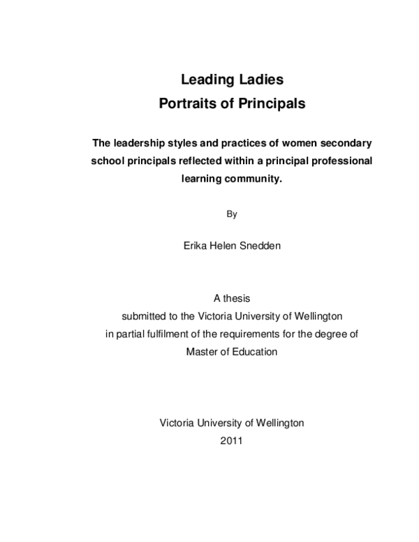 (PDF) Leading Ladies: Portraits of Principals: The Leadership Styles ...